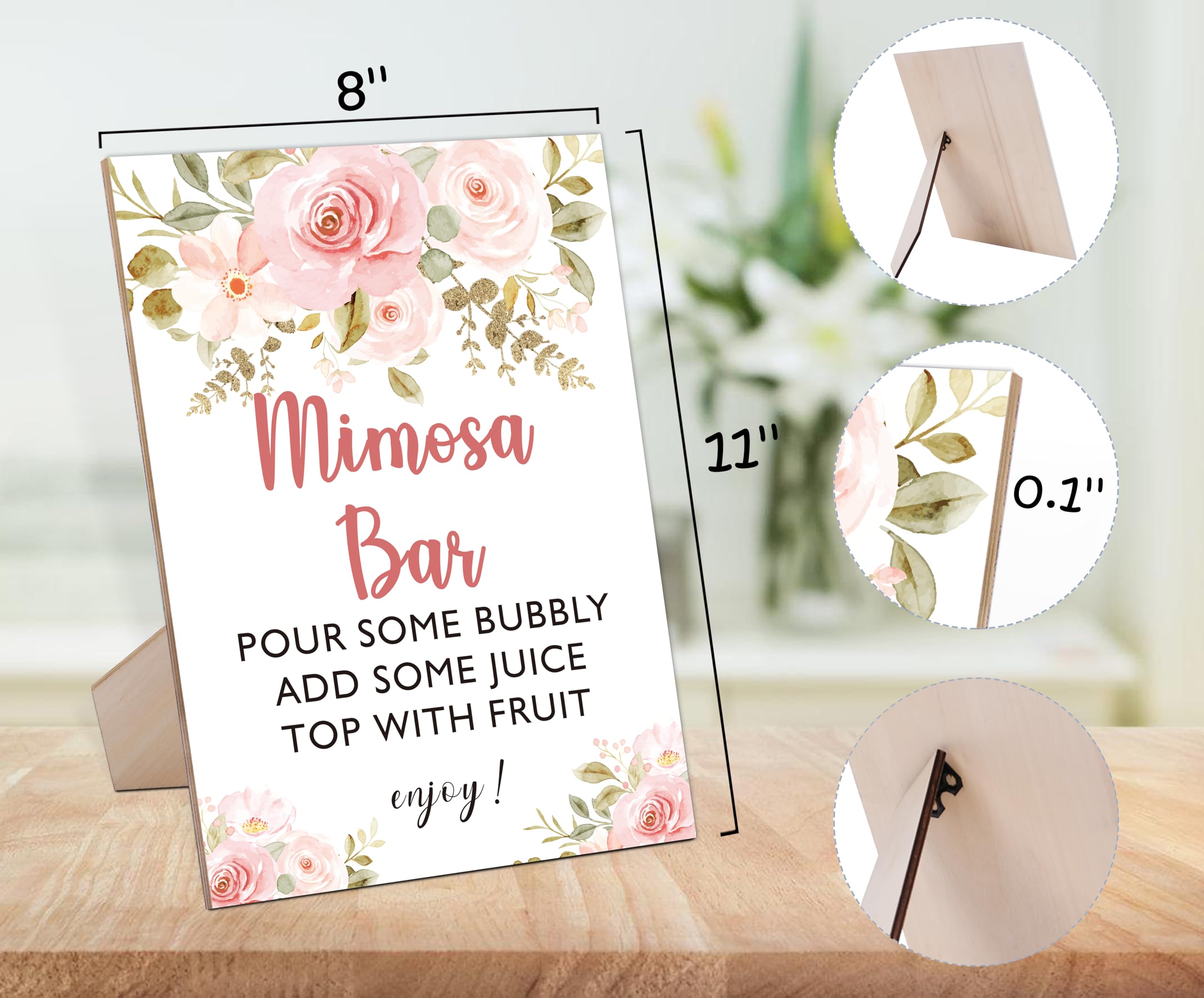 Mimosa Bar Boho Floral Bridal Shower,Wooden Sign With Stand,Bridal Shower Decoration,Bridal Shower Welcome Sign,Bar Decoration,Party Supplies,Bridal Shower Centerpieces,Wedding Shower Favors-20