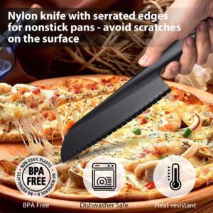 ChaLeeMoo 11" Nylon Knife for Nonstick Pans, Plastic Serrated Kitchen Knife to Cut Cake Brownie Pie Lasagna or Various Veggies and Fruits, Non Metal Knife, Salad or Lettuce Knife, Black