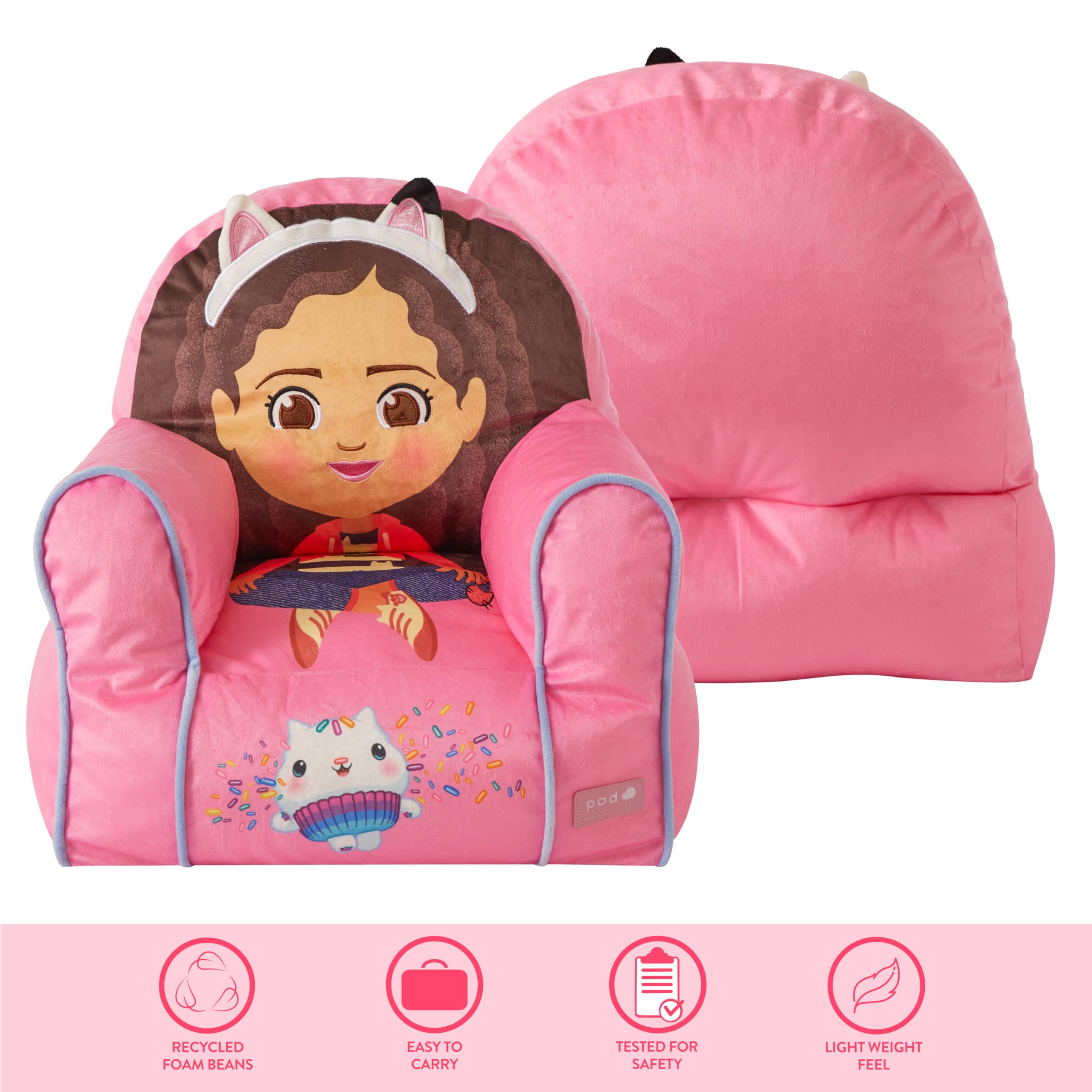 Idea Nuova Gabby's Dollhouse Themed Soft and Comfortable Bean Bag Sofa Chair for Kids