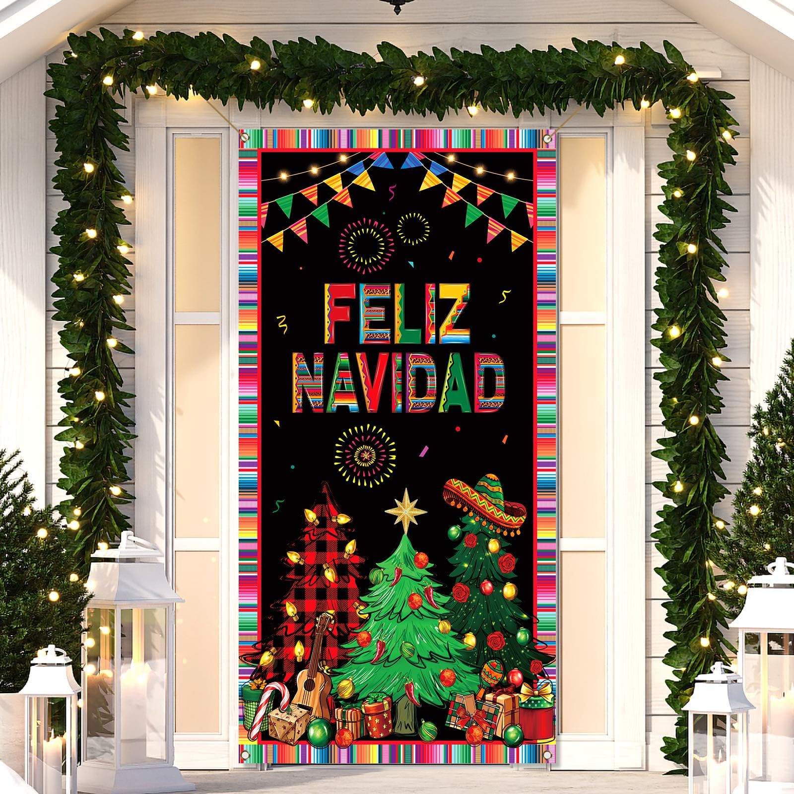 Nepnuser Feliz Navidad Door Cover Mexican Christmas Decoration Xmas Winter Holiday Party Decor Home Backdrop Door Hanging Banner