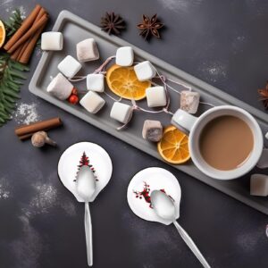 Whaline 2Pcs Christmas Coffee Spoon Rest Plaid Xmas Tree Reindeer Ceramic Teaspoon Holder Christmas Holiday Sauce Dishes Dipping Bowl Ring Dish for Teacher Gift Kitchen Office Bar Coffee Stirrers