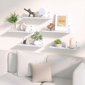 Fixwal Floating Shelves Set of 5, Width 4.7 Inches Wall Shelves, Rustic Wood Wall Storage Shelves for Bedroom, Living Room, Kitchen, Bathroom, Home Decor, Office and Plants (White and White Bracket)