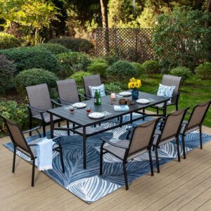 phi villa patio dining table and chairs for 8,outdoor chairs with textilene fabric,quick-dry and waterproof,extra large rectangular metal table,outdoor furniture set for outside,garden,yard