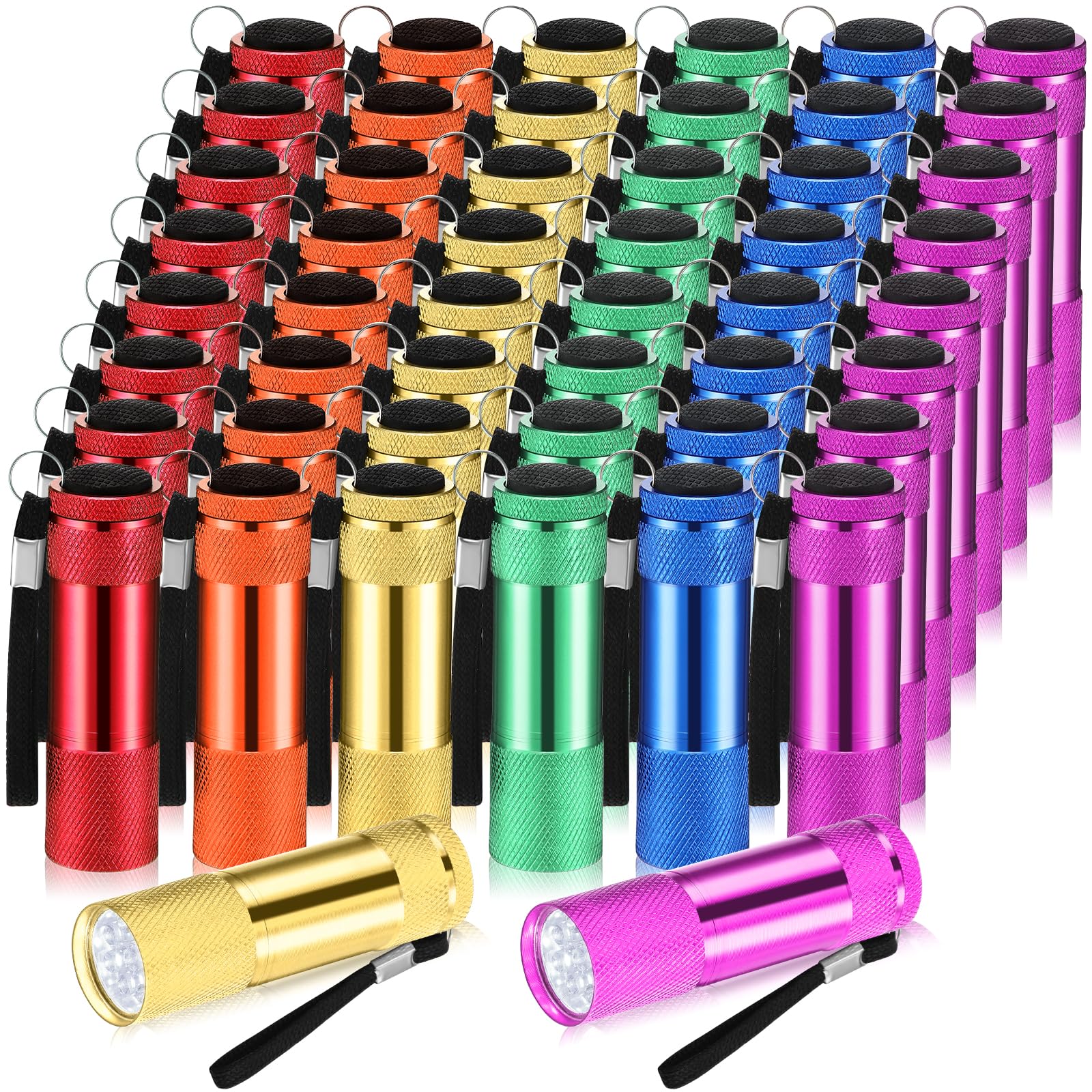 VIHOSE 48 Pcs Mini Flashlights Bulk, Bright Aluminum Handheld Flash Light with Lanyard, Small LED Flashlights for Kids Night Reading Emergency Hurricane Camping Hiking Party Favors(Classic Color)