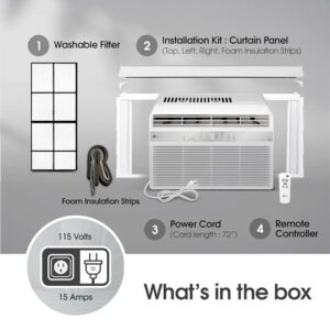 LG LW6024RSMX Window Air Conditioner, Wi-Fi Enabled w/Remote, for Small Room (260 Sq.Ft.), Quiet Operation, 115V, 6,000 BTU, White