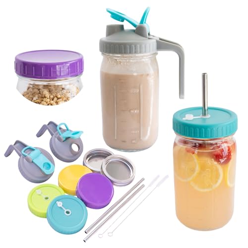 Mason Jars 32 oz (14pc Set) Multi-Purpose Wide Mouth Mason Jars 32 oz |Use Quart Mason Jars as Mason Jar Pitcher, Breastmilk Pitcher, 32 oz Mason Jars, Juice Pitcher or Canning Jars 32 oz -Leakproof