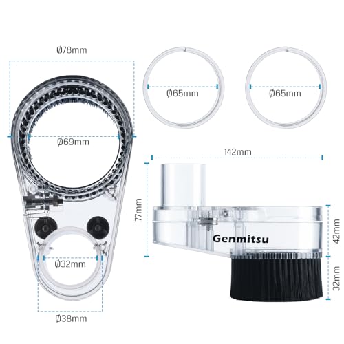 Genmitsu 65mm & 69mm CNC Dust Shoe, Compatible with Most 65mm/69mm Spindle Motor and Compact Router, Hose Adapter Inner Diameter 38mm (1.5″), Transparent