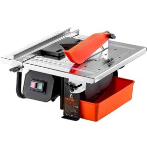 vevor wet tile saw, 7-inch 65mn steel blade, 3300 rpm induction motor, tile cutter wet saw with water reservoir, 0-45 degrees miter angle for cutting tiles and stones, for diy enthusiasts