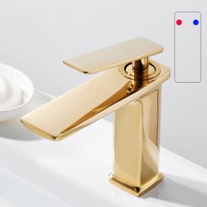 Bathroom Sink Faucet, Brass Black Gold Basin Faucet Bathroom Sink Faucets Hot Cold Water Mixer Crane Deck Mounted Single Handle Hole Bath Kitchen Tap (Color : White and Gold)