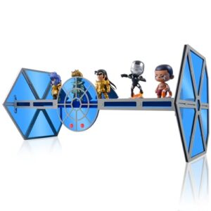 threeislandsart tie fighter inspired sci-fi wall hanging with functional shelving: a must-have star wars gifts for adults men and women, perfect gaming decor and funko pop display