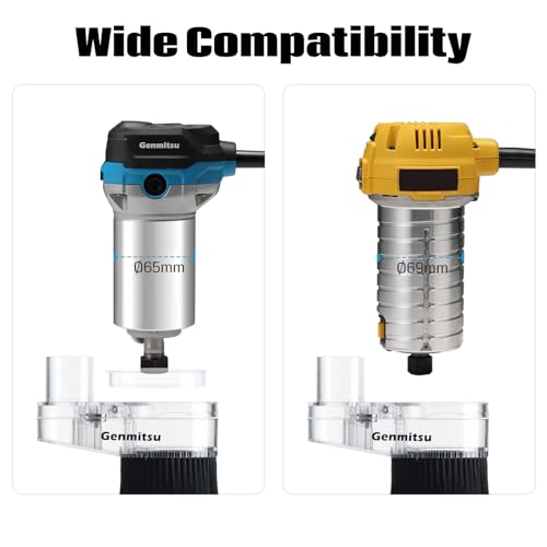 Genmitsu 65mm & 69mm CNC Dust Shoe, Compatible with Most 65mm/69mm Spindle Motor and Compact Router, Hose Adapter Inner Diameter 38mm (1.5″), Transparent