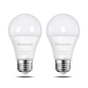 tpbaisheng 15w led light bulbs 100 watt equivalent, no flicker, 1500 lumens, 5000k daylight super bright 100 watt equivalent light a19 led bulb, non-dimmable, e26, cri 85+, 30000+ hours (2, 5000k)