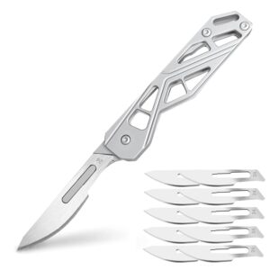 qzl scalpel knife, folding pocket knife for men, small keychain knife, edc utility knife, surgical knives with 10pcs #24 replaceable blades, razor knives for outdoor skinning