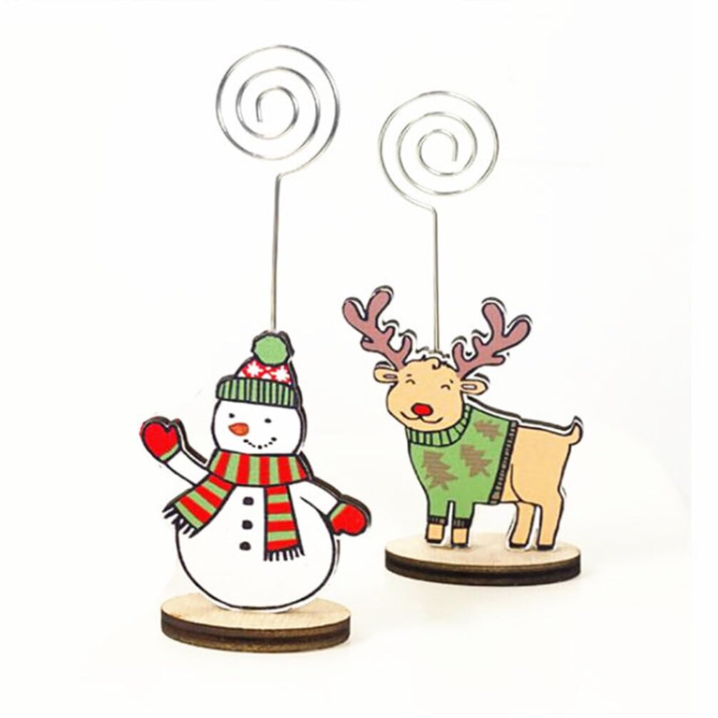 PRETYZOOM 12pcs Christmas Place Card Holder Wire Santa Snowman Photo Stands Table Number Cards Memo Note Clips for Holiday Party Decorations