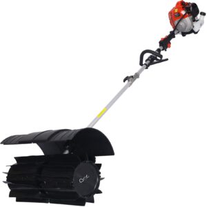 gas power snow sweeper broom handheld,1700w hand held walk behind sweeping,for cleaning driveway,lawn,pavements,garden,outdoor clean tool,epa,52cc 2-stroke,27.2x10.4,orange