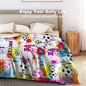 Soccer Girls Blanket Soft Flannel Soccer Blanket Outdoor,Soccer Blankets and Throws Soccer Stuff,Best Soccer Gifts for Boys Girl Adults Soccer Lovers 50"x40"