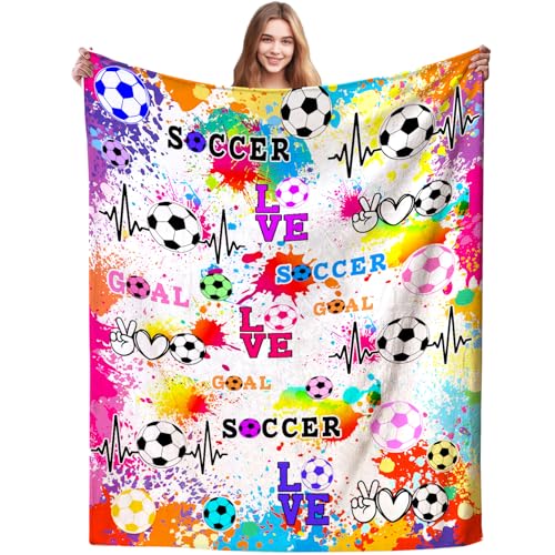 Soccer Girls Blanket Soft Flannel Soccer Blanket Outdoor,Soccer Blankets and Throws Soccer Stuff,Best Soccer Gifts for Boys Girl Adults Soccer Lovers 50"x40"