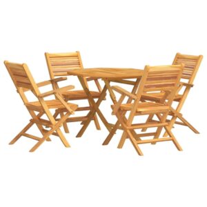 vidaxl 5-piece patio dining set - solid teak wood - foldable - octagon-shaped - scandinavian style - for garden/patio/outdoor use - brown