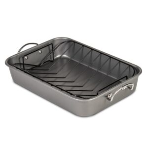 glad roasting pan nonstick 11x15 - heavy duty metal bakeware dish with rack - large oven roaster tray for baking turkey, chicken, and veggies