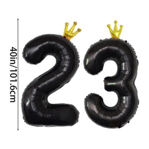 YFHVJTKO 40 Inch Number 23 Black Crown Balloon Set,23th Celebration Decorations for Happy 23th Birthday Party Wedding Bridal Shower Engagement Photo Shoot Anniversary Decoration, Black 23 Balloon