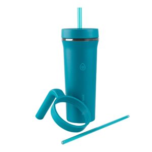 ThermoFlask Premium Quality Double Wall Insulated Stainless Steel Tumbler with Handle and Straw Lid, 32 Ounce, 2-Pack, Crystal Teal/Circular Grey