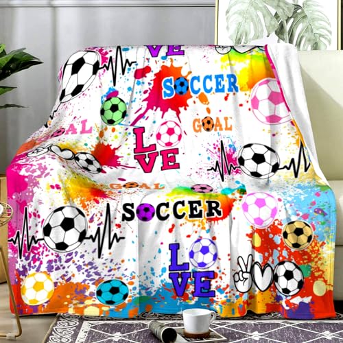 Soccer Girls Blanket Soft Flannel Soccer Blanket Outdoor,Soccer Blankets and Throws Soccer Stuff,Best Soccer Gifts for Boys Girl Adults Soccer Lovers 50"x40"