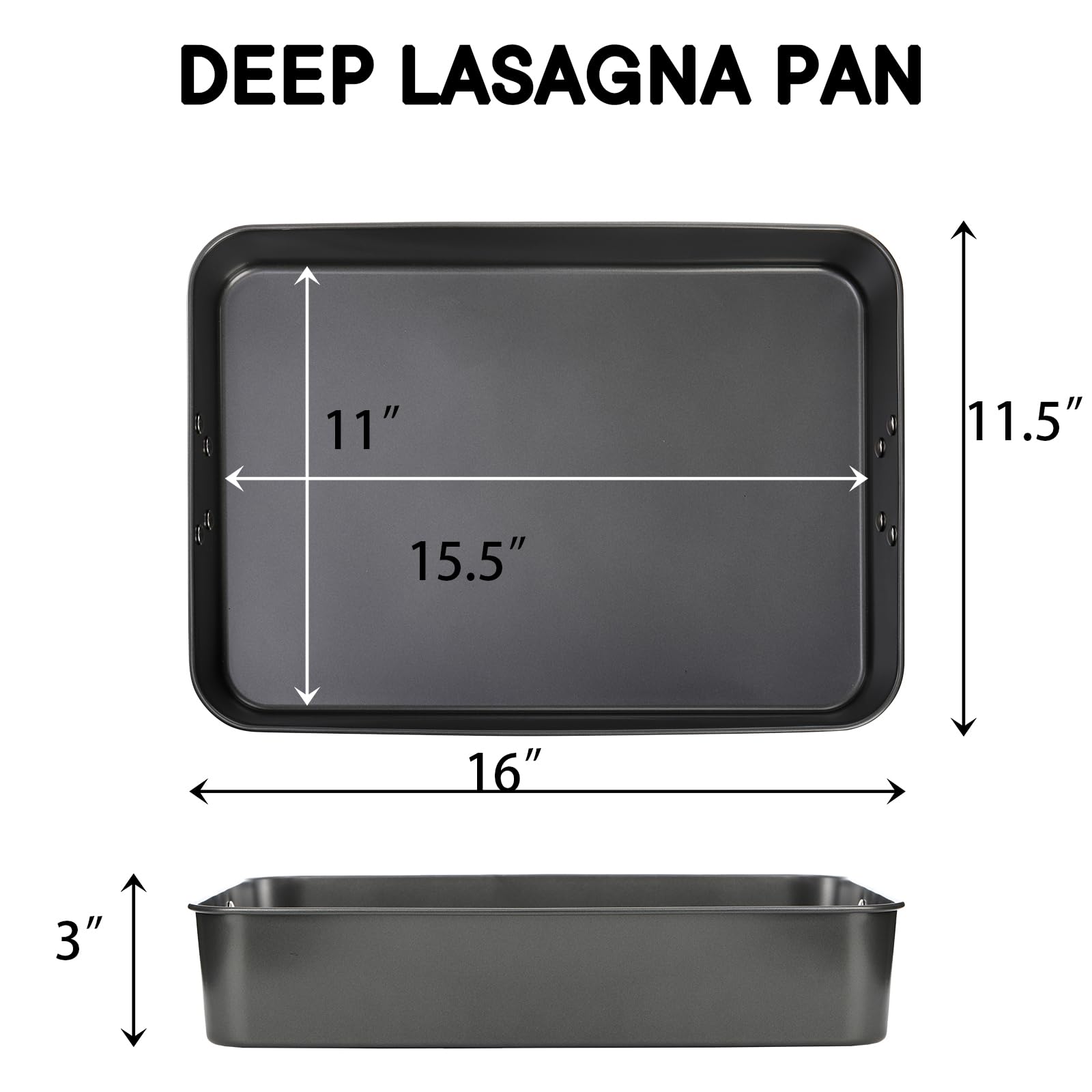 Jucoan Lasagna Pan Deep, 16 x 11.5 x 3 Inch Rectangle Cake Pan Casserole Dishes for Oven, Large Baking Pan Roasting Pan Brownies Pan for Thanksgiving Christmas Wedding Housewarming Gifts, Dishwasher Safe