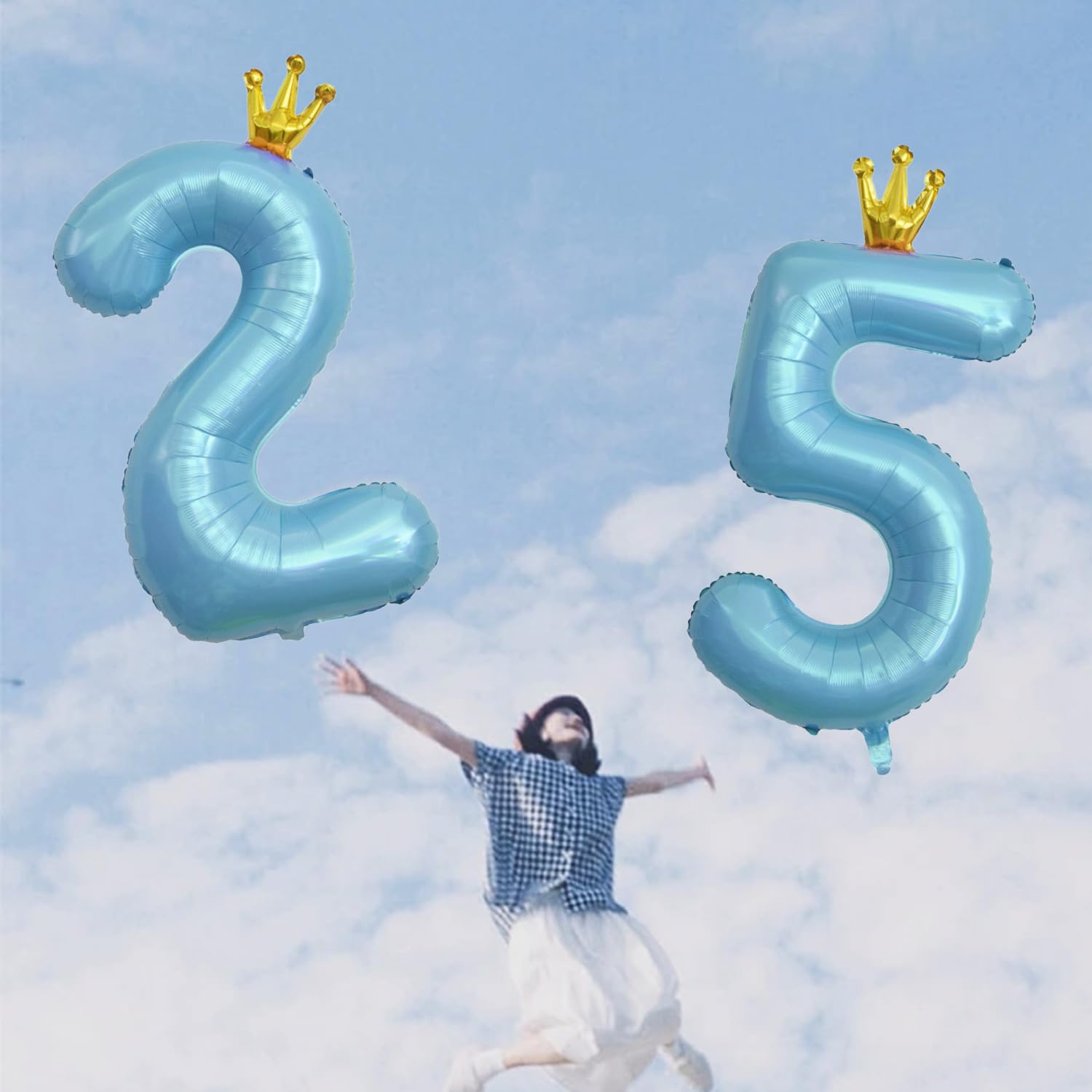 YFHVJTKO 40 Inch Number 25 Blue Crown Balloon Set,25th Celebration Decorations for Happy 25th Birthday Party Wedding Bridal Shower Engagement Photo Shoot Anniversary Decoration, Baby Blue 25 Balloon