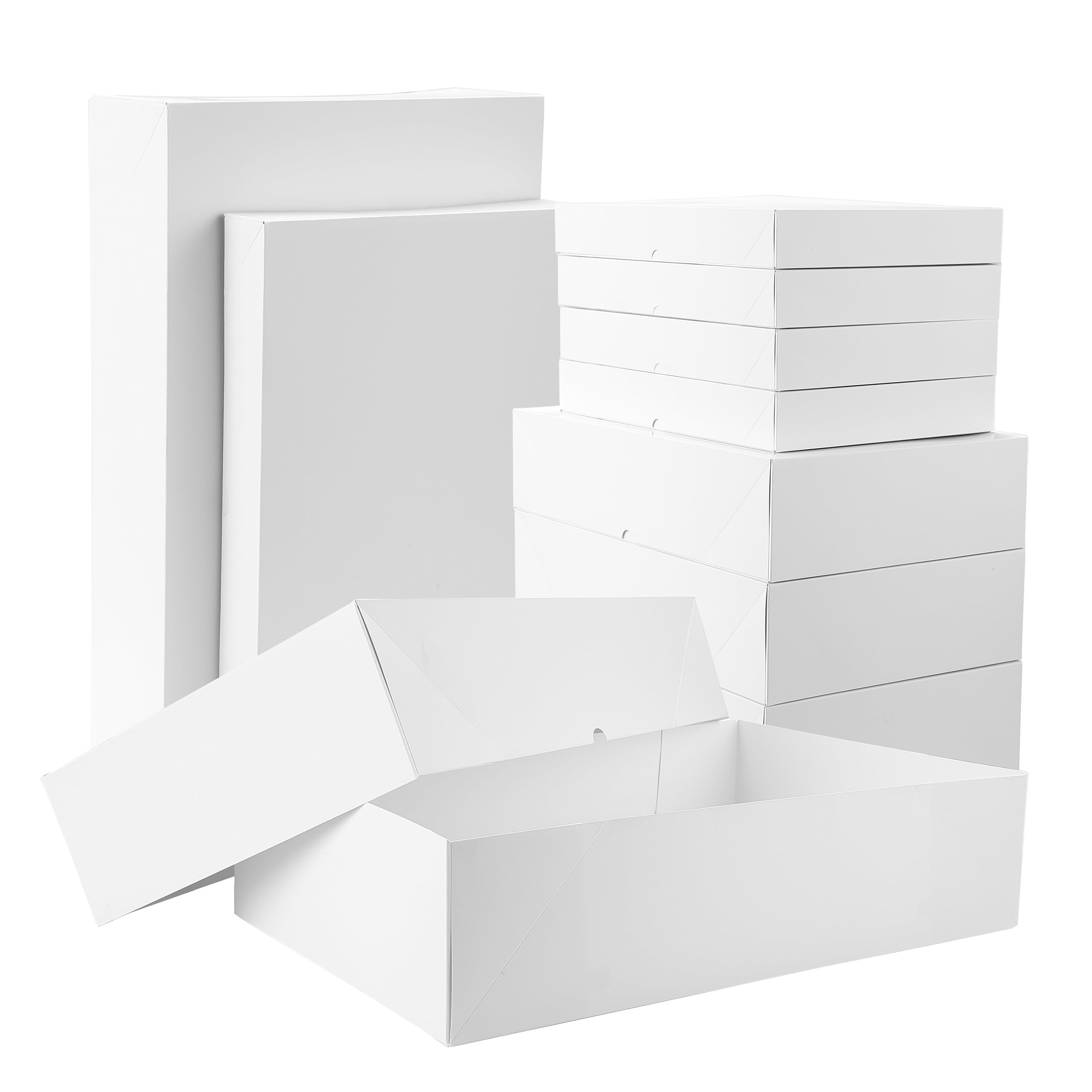 NATIVICO 10 Sturdy White Gift Boxes for Presents - Premium Gift Boxes with Lids - 4-inch Deep Robe Boxes and Shirt Boxes