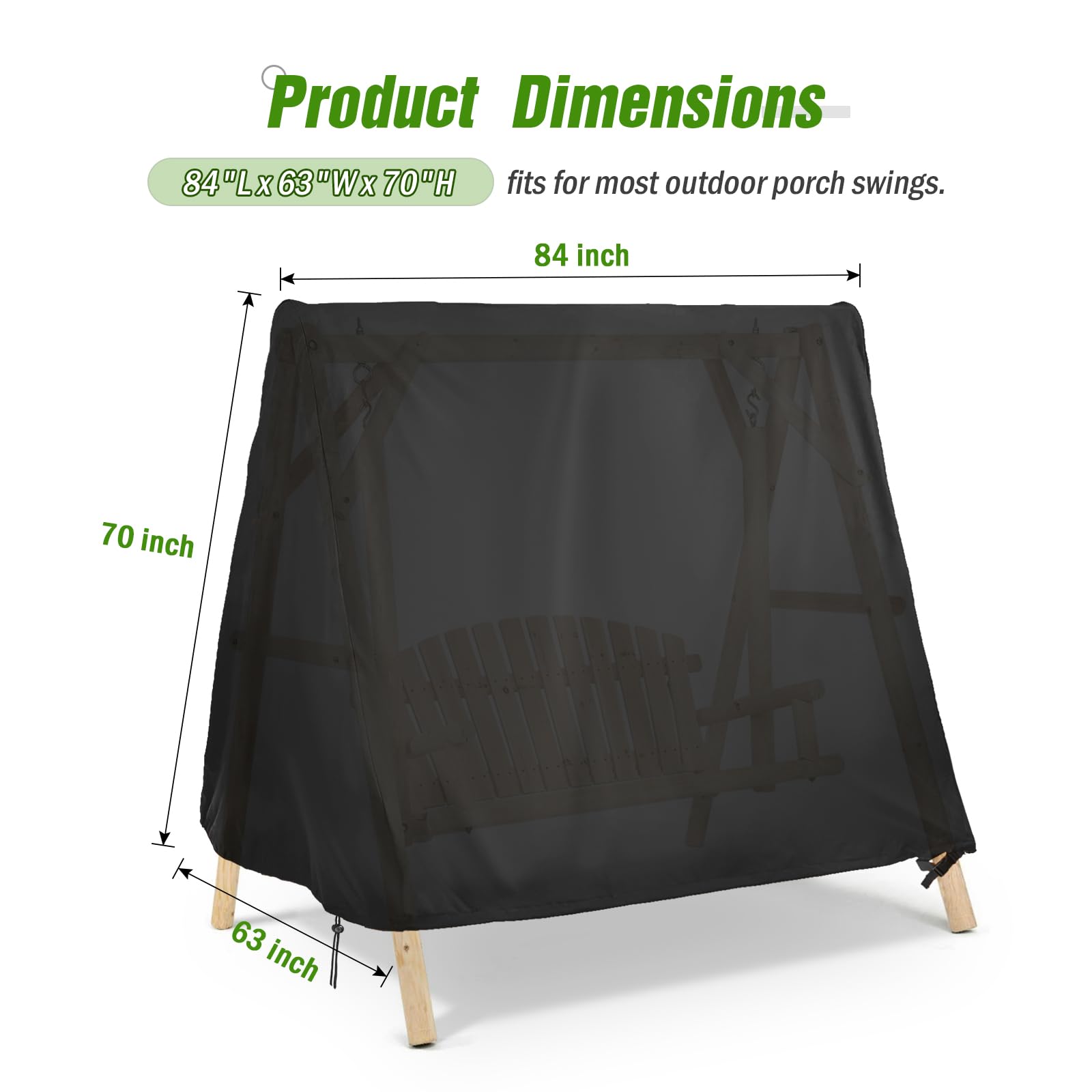 Kasla Outdoor Swing Cover, A Frame Patio Swing Cover,Swing Cover for Outdoor Furniture Porch Cover Glider Hammock Cover Waterproof 84" L×63" W×70" H