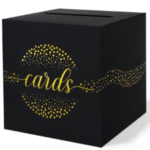 qiksion black card box with gold foil design, gift cards receiving box for birthdays party, bridal & baby showers, wedding receptions, graduations, retirements, anniversaries