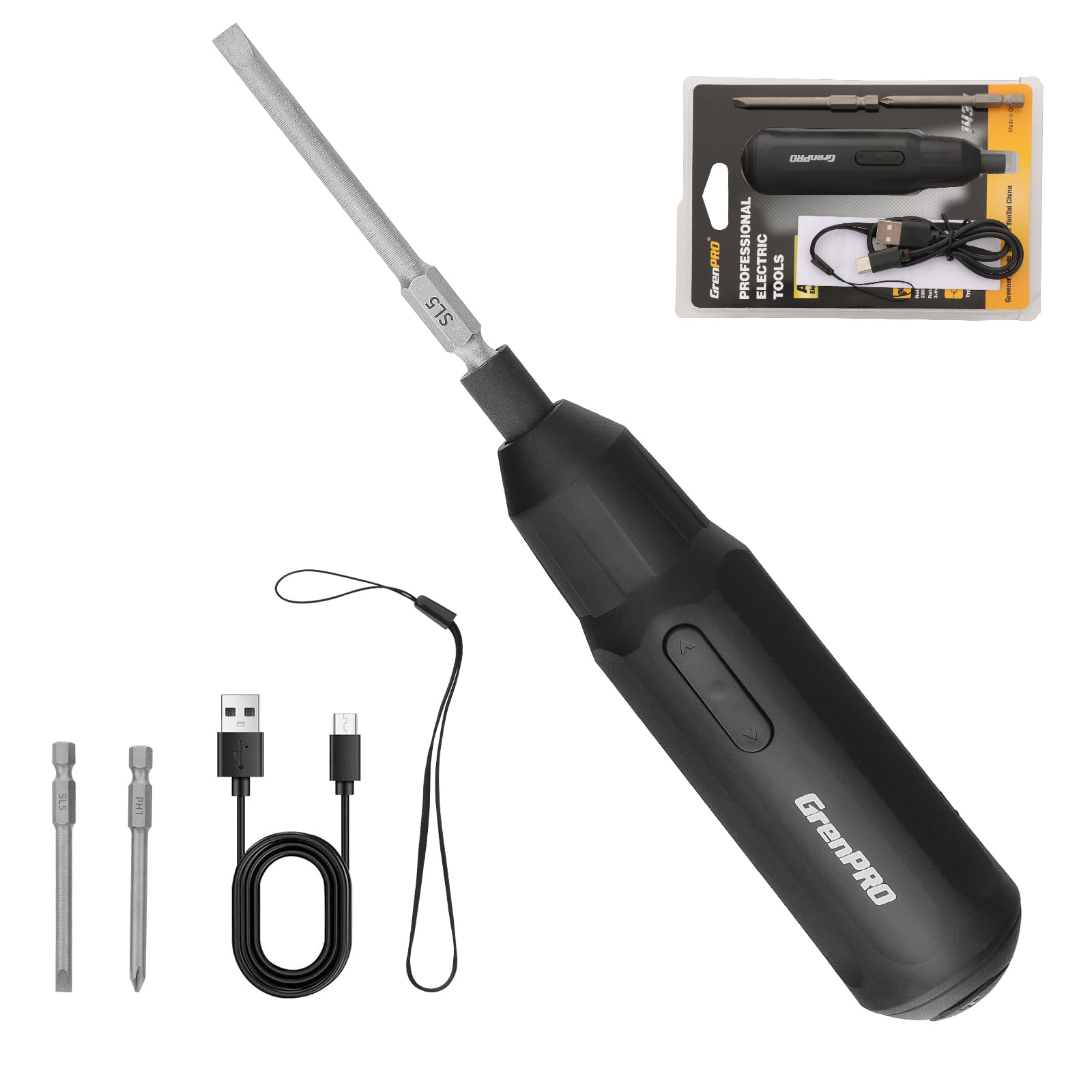 GRENPRO Cordless Electric Screwdriver, 3.6V ATM Electric Screwdriver Cordless,USB Cable and 2 1/4”Hex Shank Bits Included, Portable Automatic Home Repair Tool Kit