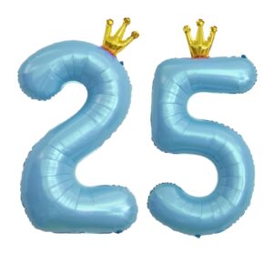 yfhvjtko 40 inch number 25 blue crown balloon set,25th celebration decorations for happy 25th birthday party wedding bridal shower engagement photo shoot anniversary decoration, baby blue 25 balloon