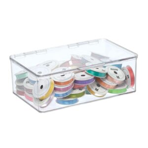 mdesign plastic craft stackable storage organizer w/hinged lid - easy-to-carry crayon, bead, sewing, and hobby supply container - arts and crafts organizer storage box - lumiere collection - clear