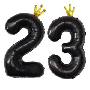 yfhvjtko 40 inch number 23 black crown balloon set,23th celebration decorations for happy 23th birthday party wedding bridal shower engagement photo shoot anniversary decoration, black 23 balloon