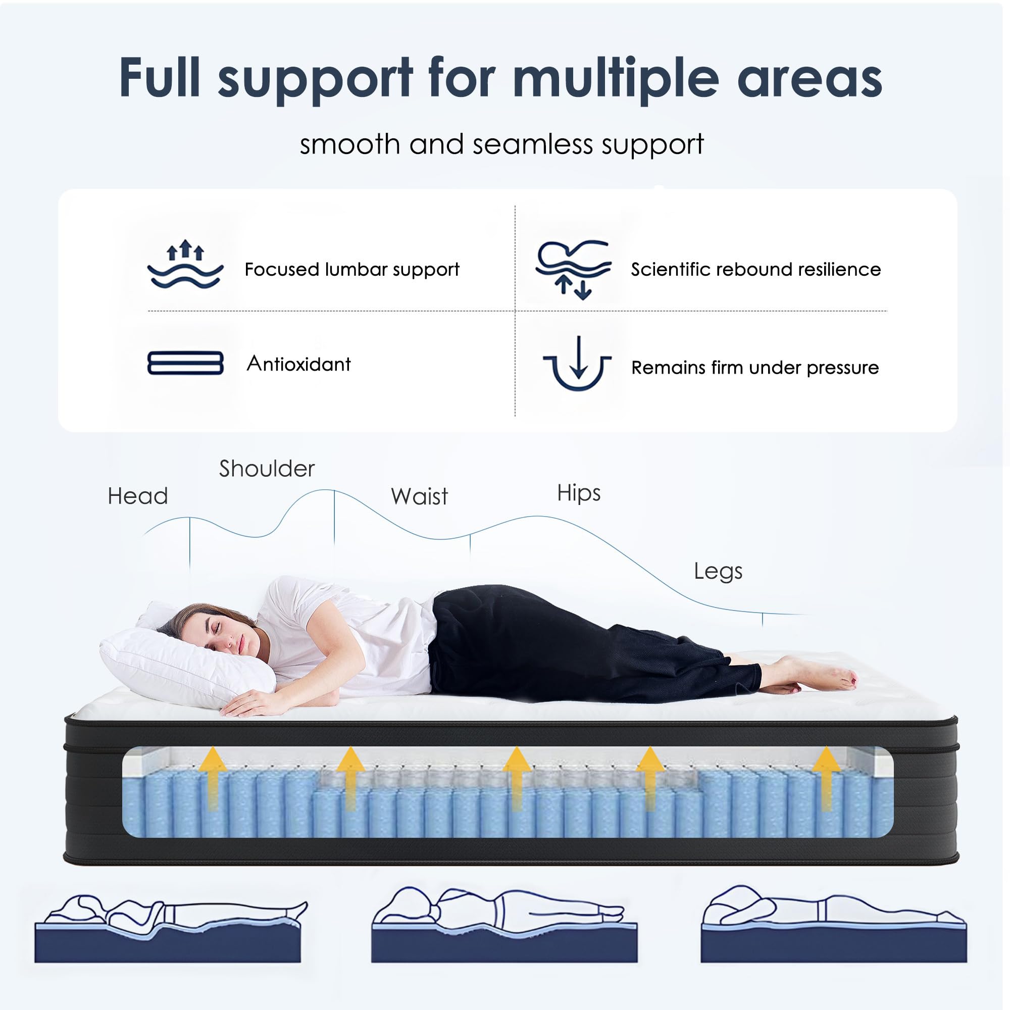 SogesSleep Queen Size Mattress 10 Inch Hybrid Mattress with Gel Memory Foam, Individual Pocket Spring Bed Mattress, Medium Firm Mattress for Pressure Relief, CertiPUR-US & Fiberglass Free