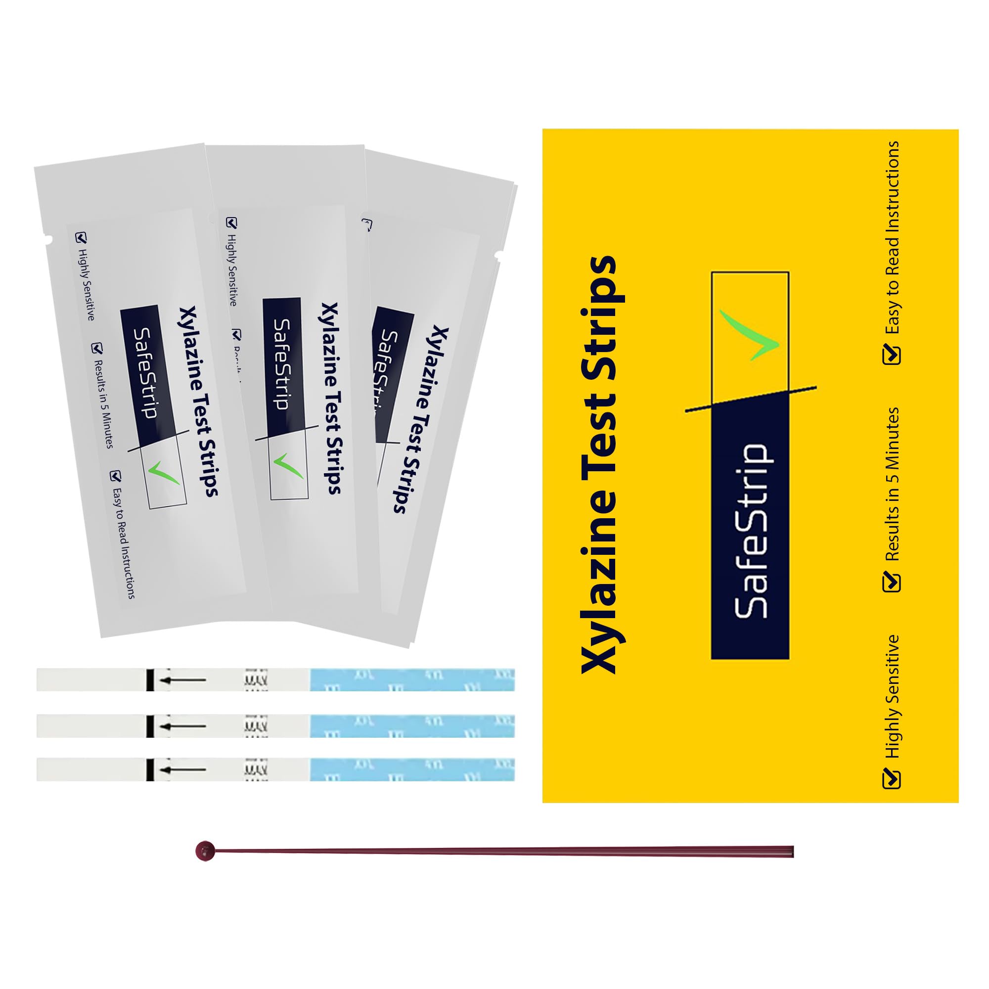 SafeStrip - Xylazine Test Strips, Quick, Reliable & Easy-to-Use Drug Test Kit for Home Medical Testing on Pills, Powder, Urine & Residue, 5-Pack Test Strips with Scoop