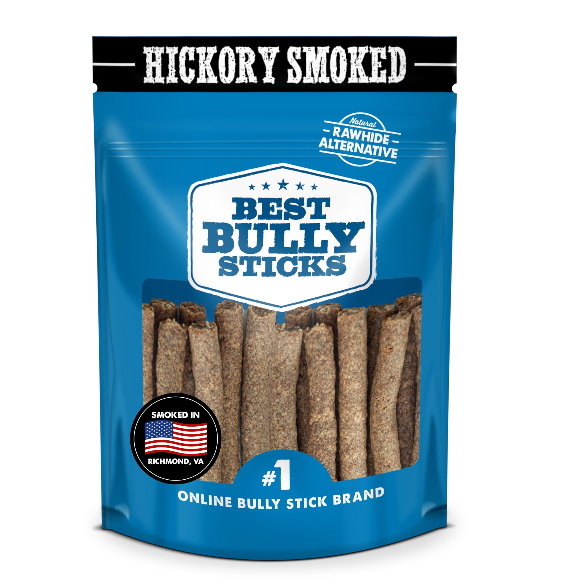 Premium Hickory Smoked Real Beef Dog Treats - Bully Snap Stick, 20 Pack - Reward, Puppy & Dog Training Treats - USA Smoked & Packed - No Additives, 100% Natural, Healthy Rawhide-Free High Protein