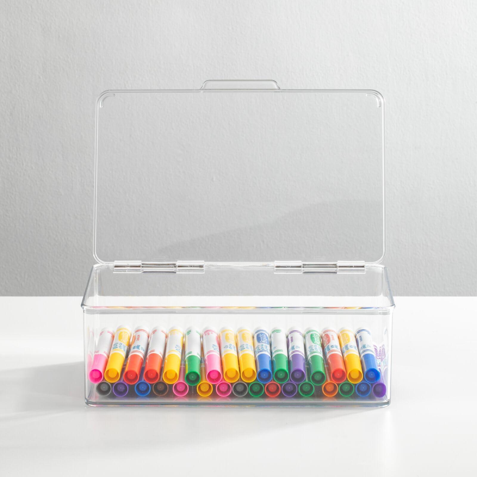 mDesign Plastic Craft Stackable Storage Organizer w/Hinged Lid - Easy-to-Carry Crayon, Bead, Sewing, and Hobby Supply Container - Arts and Crafts Organizer Storage Box - Lumiere Collection - Clear