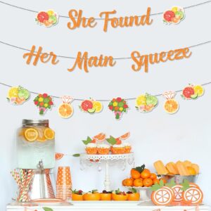 She Found Her Main Squeeze Banner Garland, Lemon Bridal Shower Party Decoration Glitter Citrus Theme Banner Garland for Citrus Lemonade Orange Summer Fruit Theme Bachelorette Wedding Engagement Party