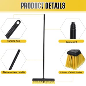 Zhehao 10 Pack 18 Inches Push Broom Outdoor, Multi Surface Garden Brush Broom with Adjustable 63" Long Handle for Deck, Driveway, Patio, Warehouse, Garage, Yard, Concrete Floor Cleaning