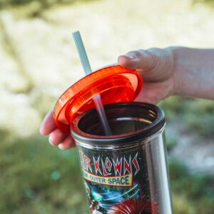 Silver Buffalo Killer Klowns From Outer Space Plastic Cold Cup With Spill-Resistant Lid and Reusable Straw | Double-Walled Travel Tumbler For Drinks | Holds 20 Ounces