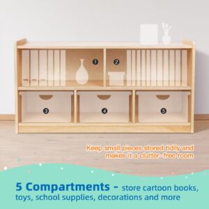 OOOK Montessori Shelf 5-Section Wooden Storage Cabinet, 2-Shelf Toy Organizers and Storage, Kids Classroom Organizer, Playroom, Daycare and Preschool