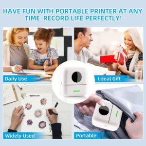 PRINHSJI Mini Printer Thermal Sticker Printer with 11 Rolls Thermal Paper and Sticker for iOS&Android,Portable Bluetooth Pocket Printer for Study Notes, Pictures, DIY, Label