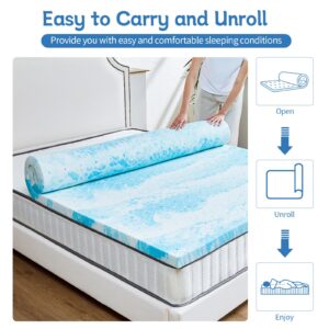 NEWBULIG Mattress Topper Memory Foam, Cooling Gel Infused Mattrespad, Ventilated Bed Cushion for Pressure Relief Back Pain