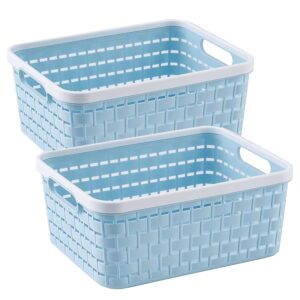 anniya plastic storage bin baskets, toilet paper basket for bathroom, plastic organizer shower caddy with handles for living room (blue 2 pack)