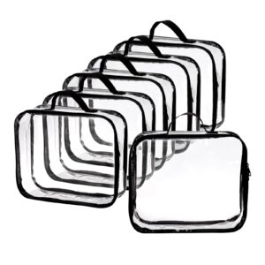 fasmov 6 pack large clear travel packing cube, see-through pvc organizer, vinyl zippered storage bags multipurpose pouch with handle for suitcase pants, cashmere, sweaters shirts dress storage