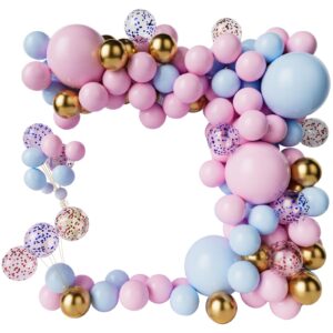 pink blue and gold balloon garland arch kit, pink blue and gold latex balloons, pink and blue confetti balloons for wedding birthday festival graduation party decorations