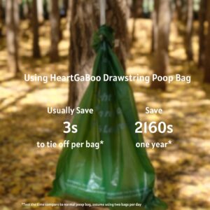 HeartGaBoo Dog Poop Bags Rolls, Drawstring Poop Bags for Easy Tying and Carrying,100% Home Compostable, Leak Proof and Extra Strong, Large Poop Bags for Dogs, Unscented, 60 Count (Side-Drawstring)