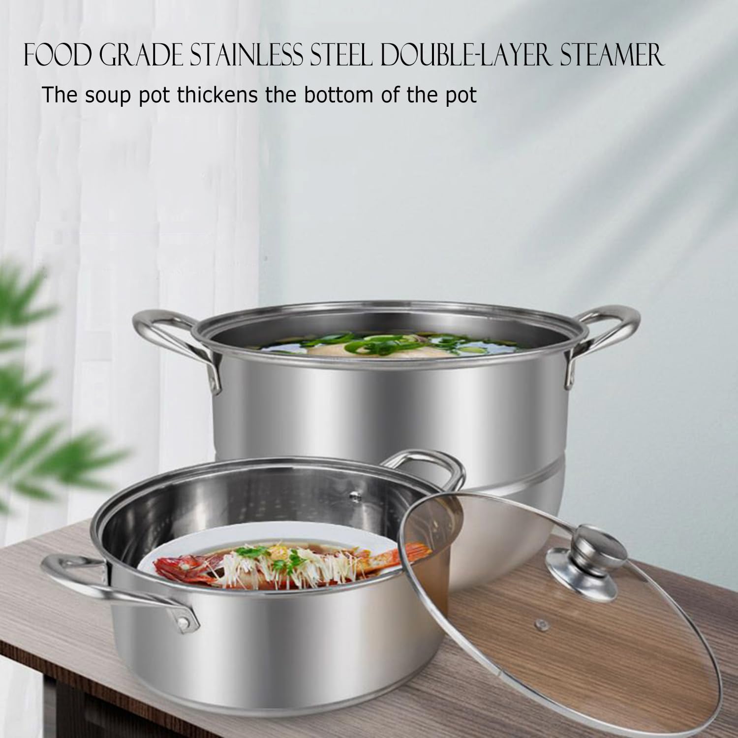 Steamer for Cooking, Food Grade Stainless Steel Steamer Pot, 11 inch Steam Pots with Glass Lid 2-tier for Cooking Vegetables, Seafood, Soups, Stews and Pasta Cooking Tool (28cm)